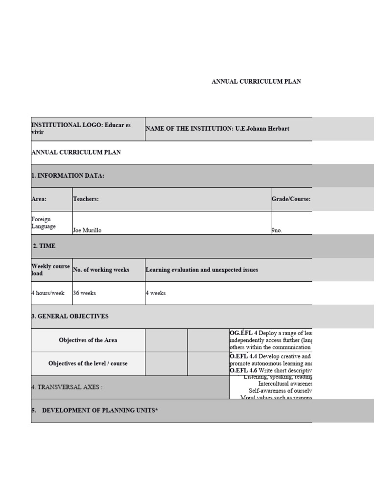 Plan Anual 1ro Bachillerato Inglés 2024-2025 | PDF | English As A Second Or Foreign Language ...