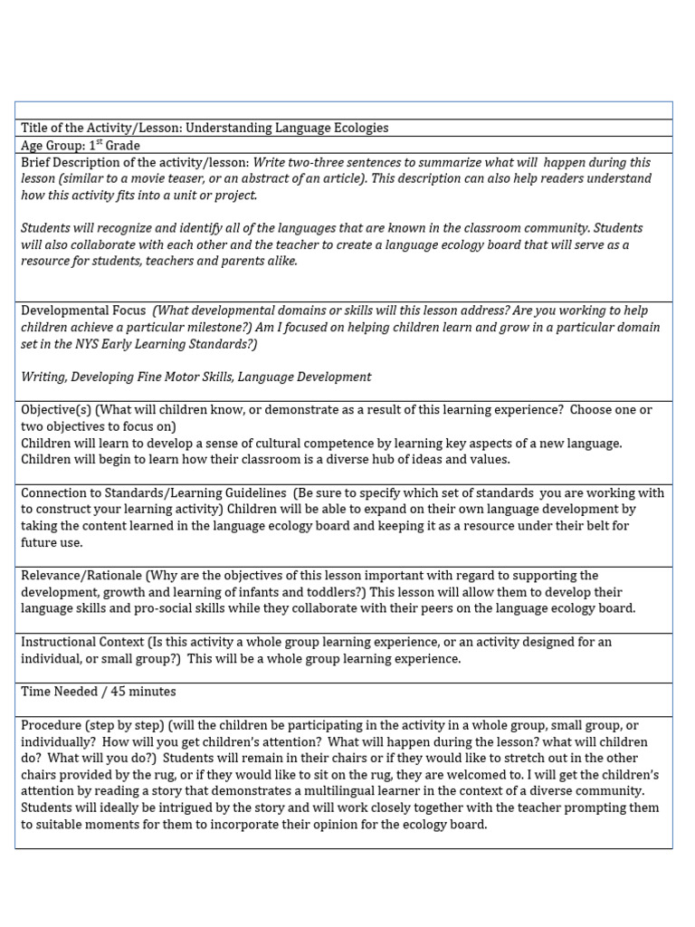 Lesson Plan (2) Language Ecologies Lesson Plan | Download Free PDF | Learning | Lesson Plan