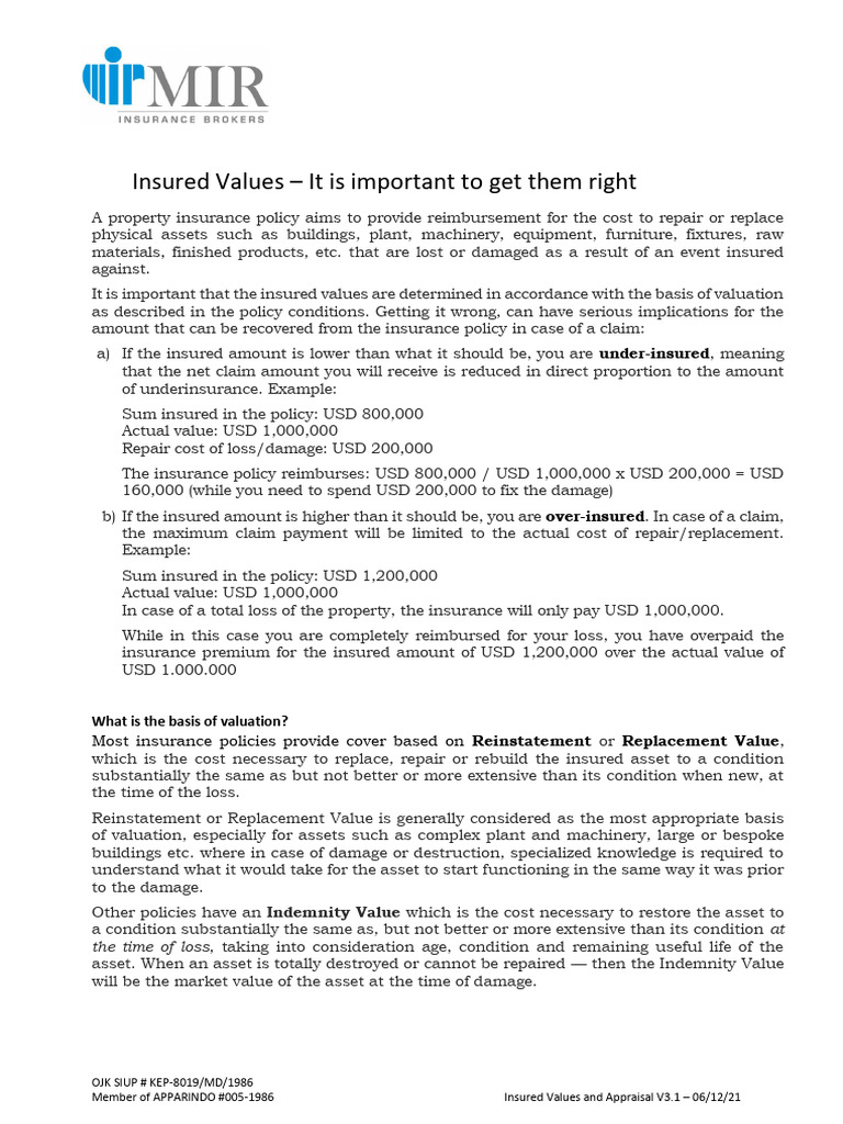 Insured Values and Appraisal V3.1 061221 | PDF | Real Estate Appraisal ...