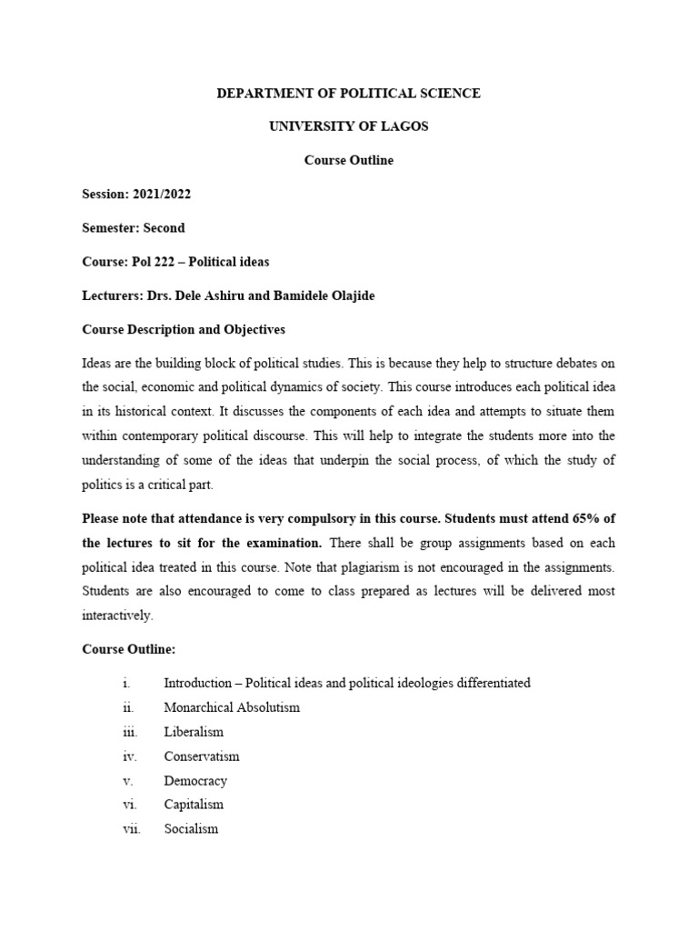 POL 222 - Political Ideas Course Outline | PDF | Ideologies | Communism
