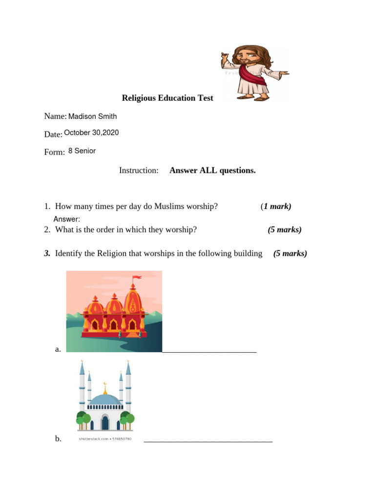 Religious Education Worship Test | PDF | Career & Growth | Sports ...