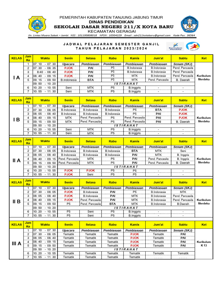 Jadwal Pelajaran 2023 2024 | PDF