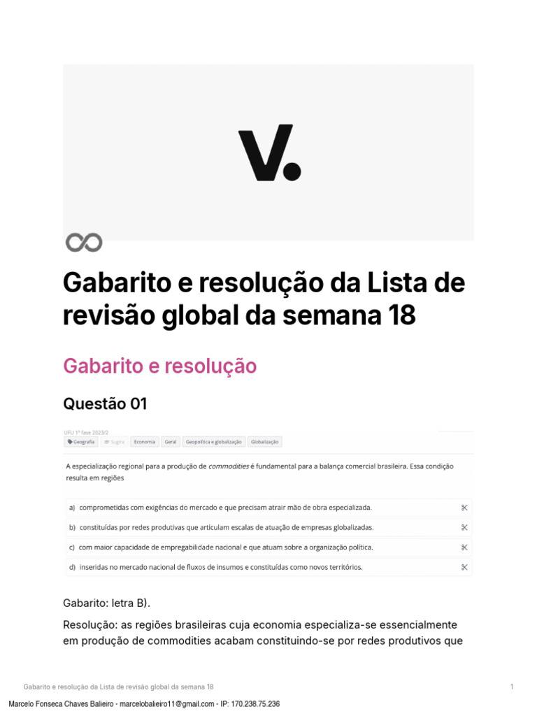 Gabarito e Resolução Da Lista de Revisão Global Da Semana 18 | Download ... Gabarito e Resolução Da Lista de Revisão Global Da Semana 18 | Download ...