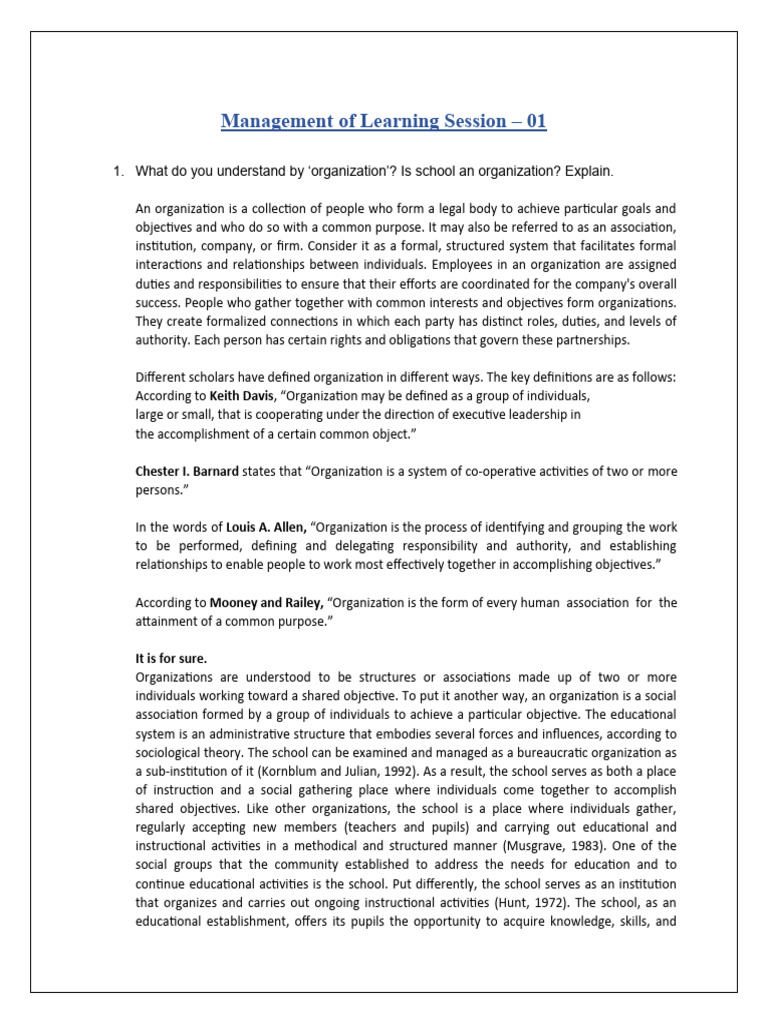 Management of Learning Session-1 | PDF | Human Resources | Goal