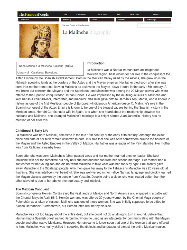 Texto La Malinche. Tema 1. 2 | PDF | North America | Culture Of The ...