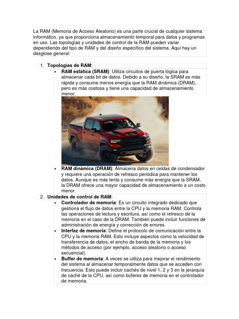 Tipos y Control de Memoria RAM | PDF | Informática