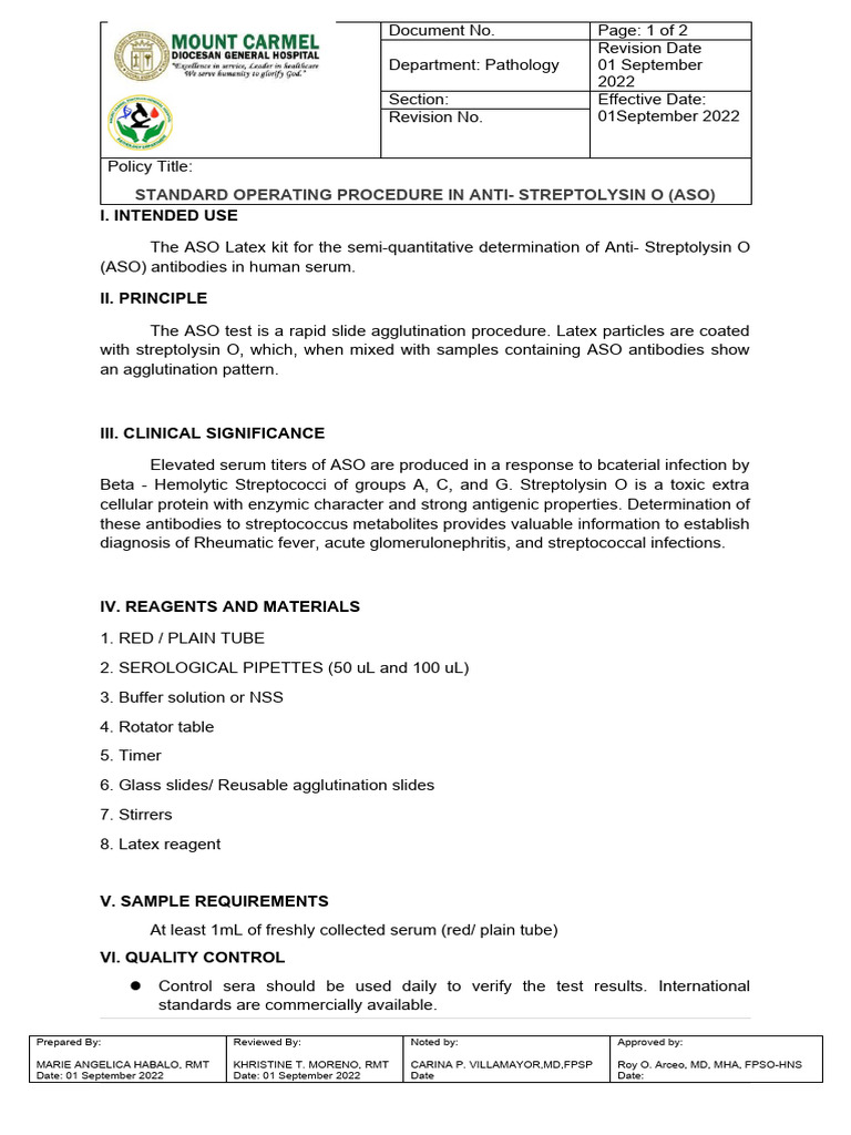 SOP ASO | PDF | Streptococcus | Microbiology