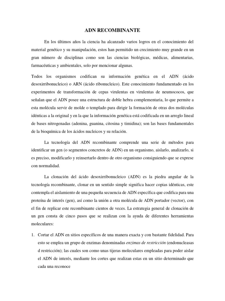 ADN RECOMBINANTE - Manuel Elías | PDF | Adn | Genética