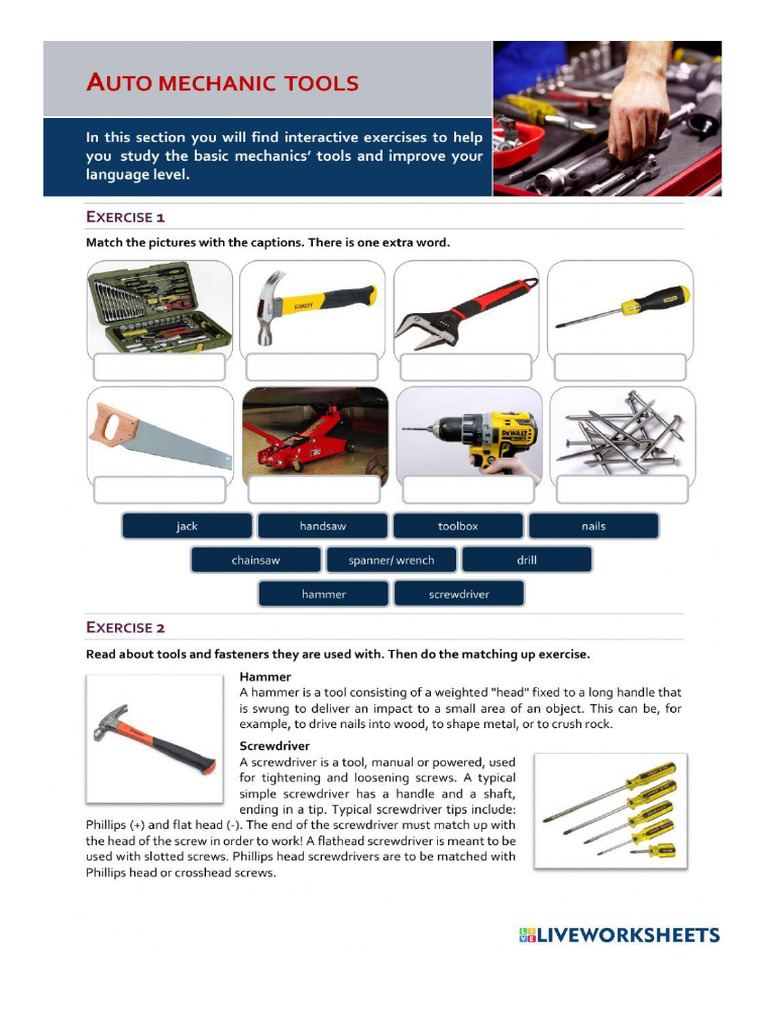 Tools Worksheet | PDF