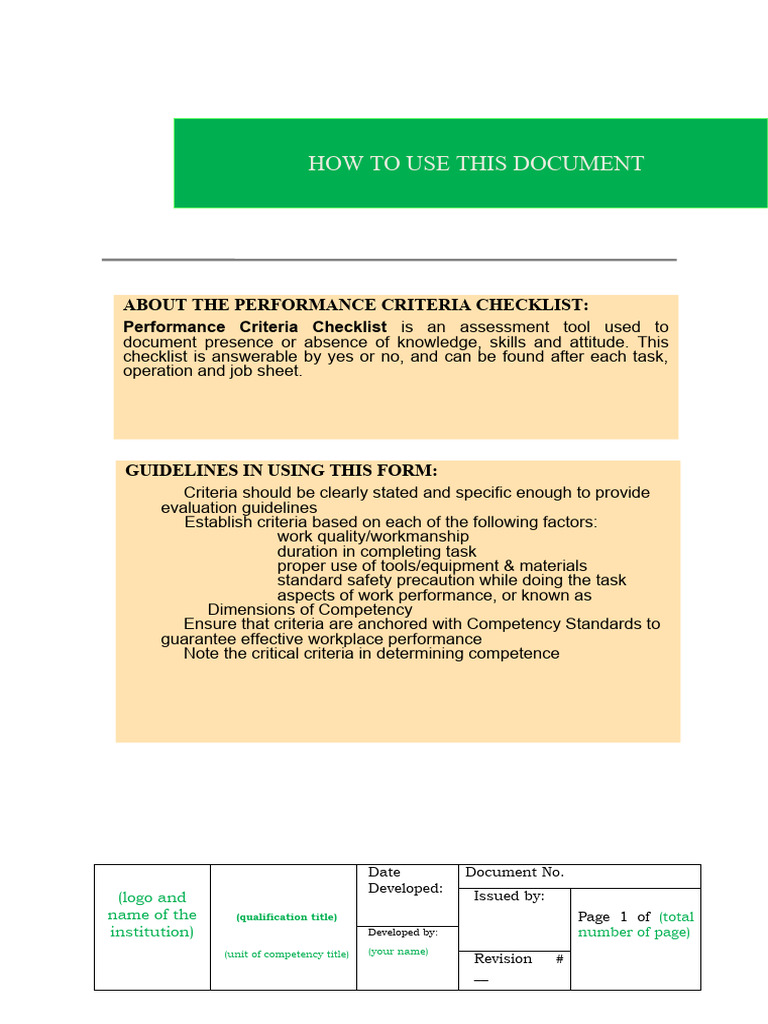T9_PerformanceCriteriaChecklist | PDF | Learning | Behavior Modification