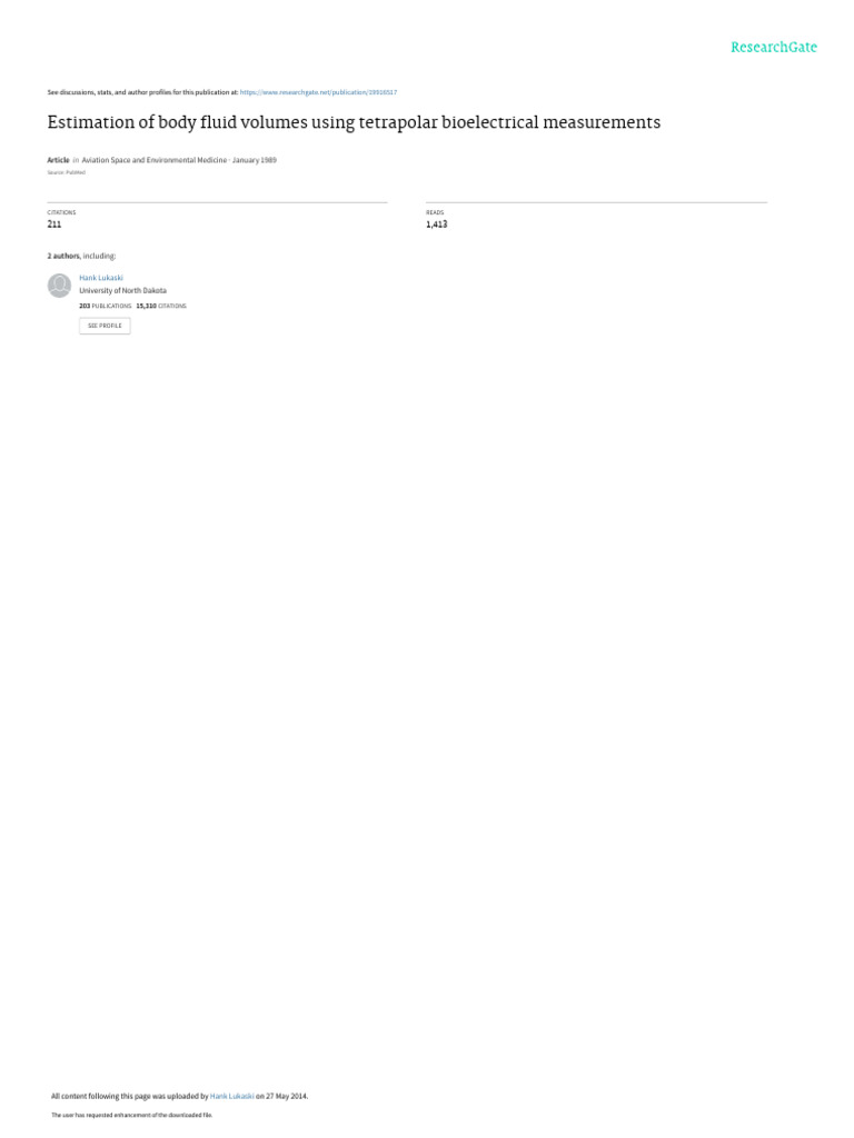 Estimation of Body Uid Volumes Using Tetrapolar Bioelectrical ...