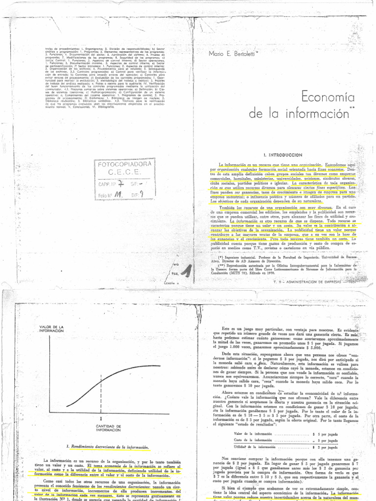 Mario E. Bertoletti - Economia de La Informacion | PDF