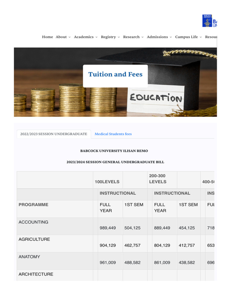 Tuition and Fees Structure - Babcock University | PDF | Technology ...