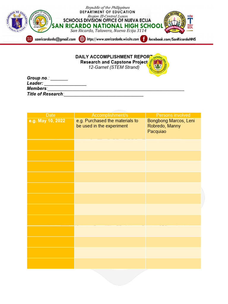 Daily Accomplishment Report Template | PDF
