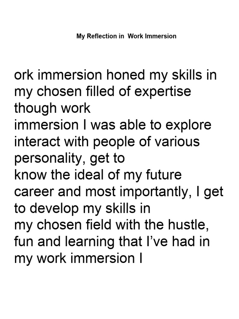 My Reflection in Work Immersion | PDF | Experience | Cognition