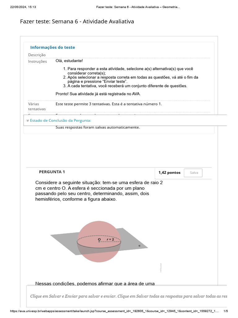 Semana 6 - Atividade Avaliativa - Geometria.. | PDF | Esfera | Matemática
