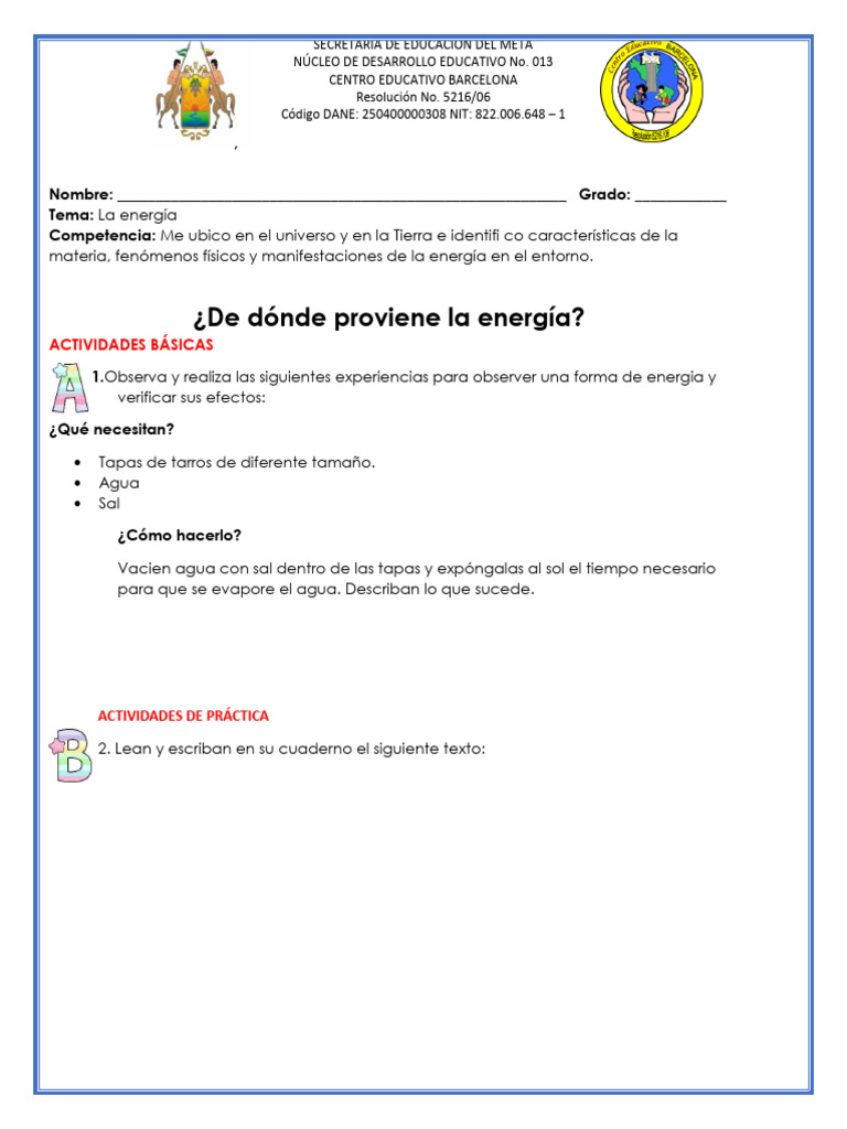 La Energia Grado 5°naturales | PDF | Papel | Dom