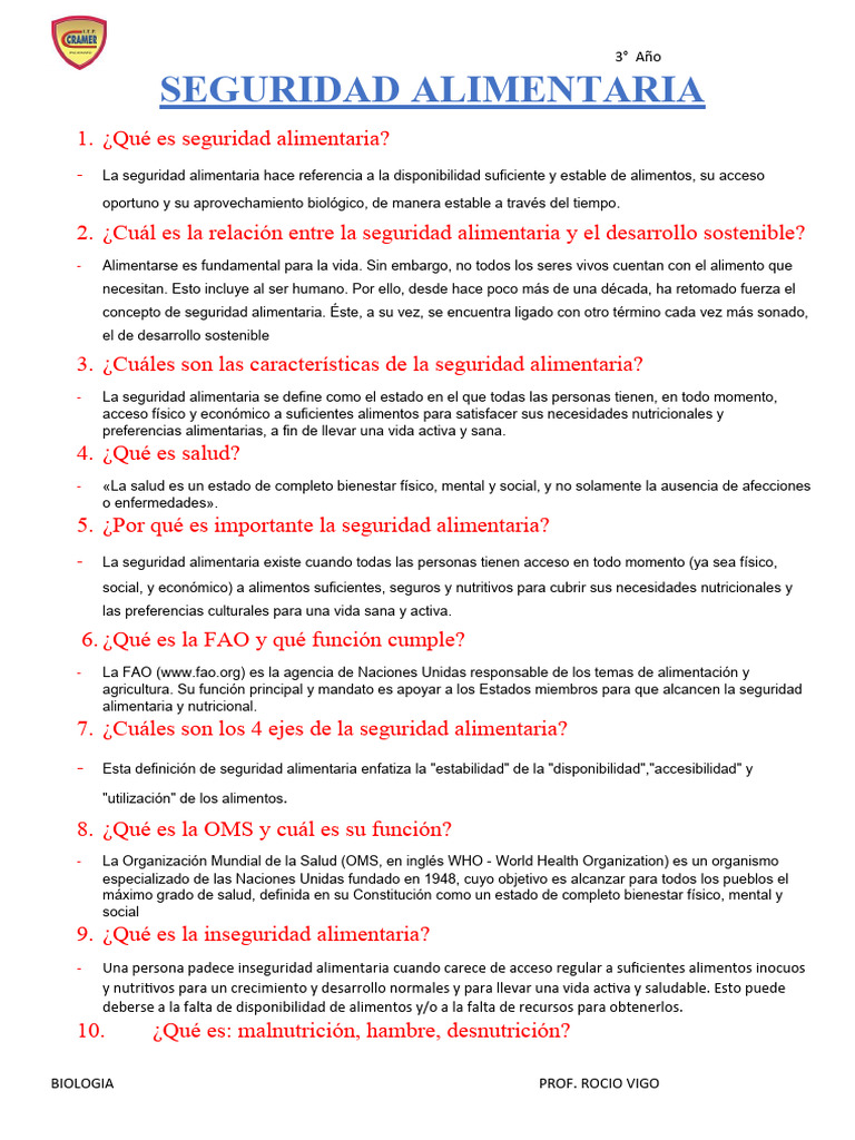 Ficha Seguridad Alimentaria | Descargar gratis PDF | Nutrición | Dieta y nutrición