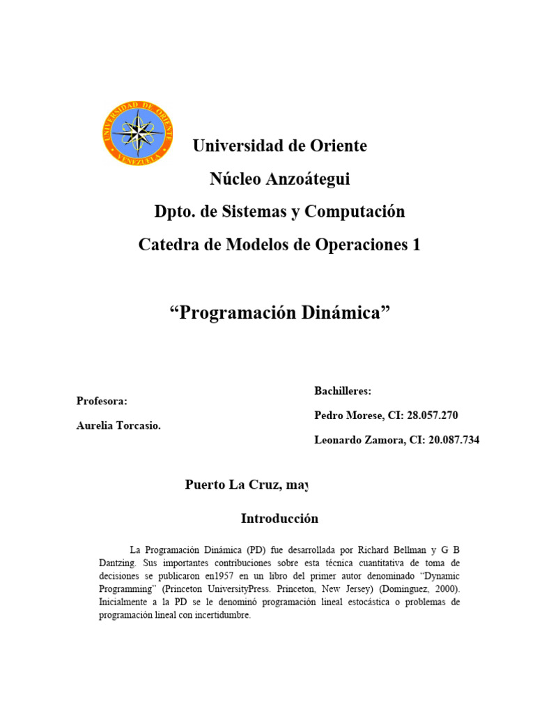 Programación Dinámica UDO. Prof. Aurelia Torcasio | Descargar gratis ...