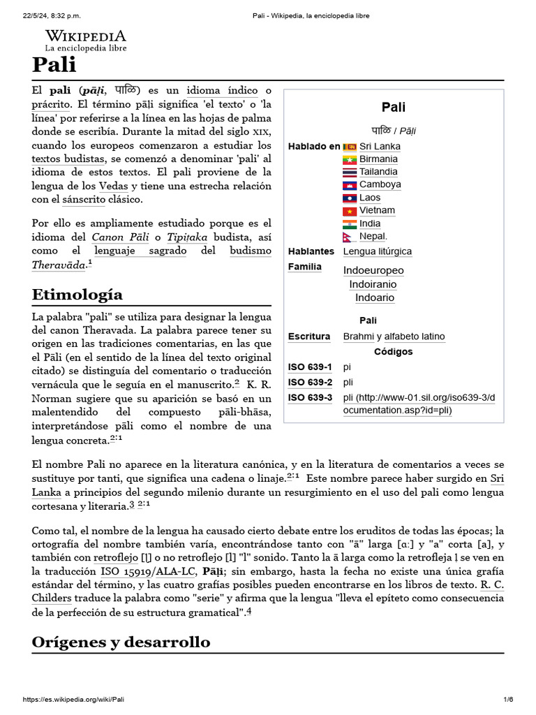 Historia y Uso del Idioma Pali | PDF | Pali | Lingüística