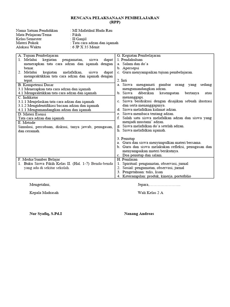 RPP Fikih KLS 2 | PDF | Karier & Perkembangan
