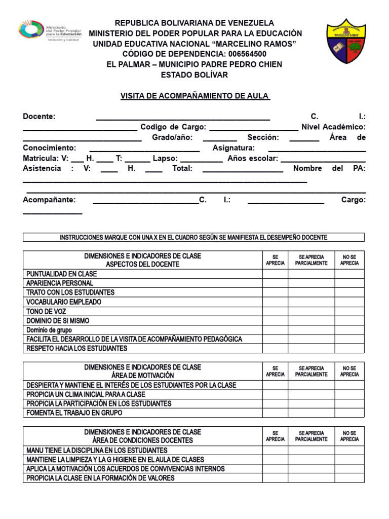 VISITA DE ACOMPAÑAMIENTO DE AULA | PDF | Evaluación | Enseñando