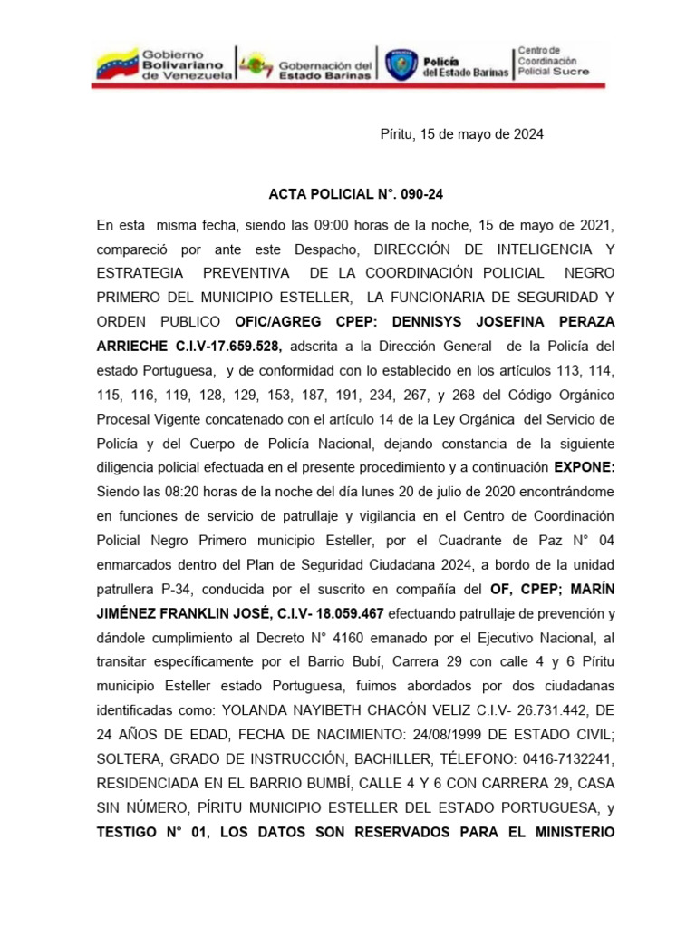 Acta Policial | PDF | Policía | Fiscal
