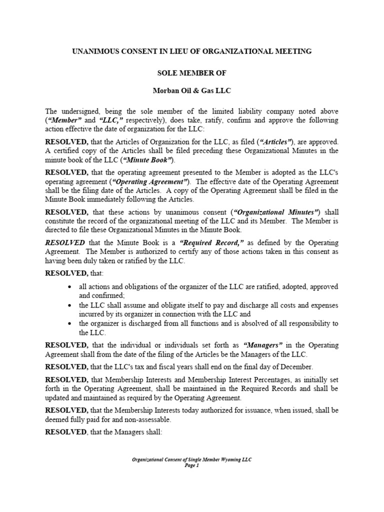 Unanimous Consent for LLC Formation | PDF | Limited Liability Company ...