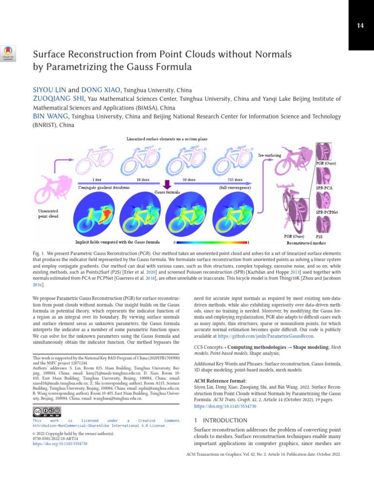 Surface Reconstruction From Point Clouds Without Normals by Parametrizing The Gauss Formula ...