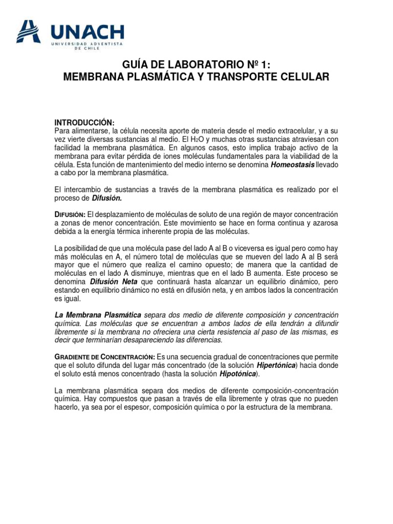Guía de Laboratorio #2 | PDF | Difusión | Biofísica