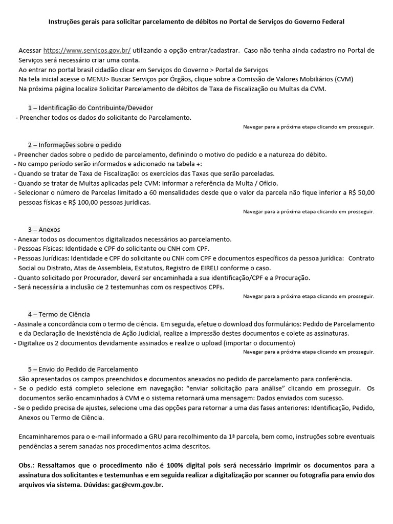 Instrucoes para Parcelamento | PDF | Finanças e Administração de ...