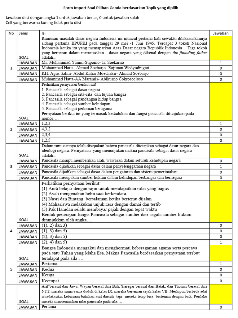 Template-Soal-Ganda - PKN Ganjil Kls 8 2023-2024 | PDF