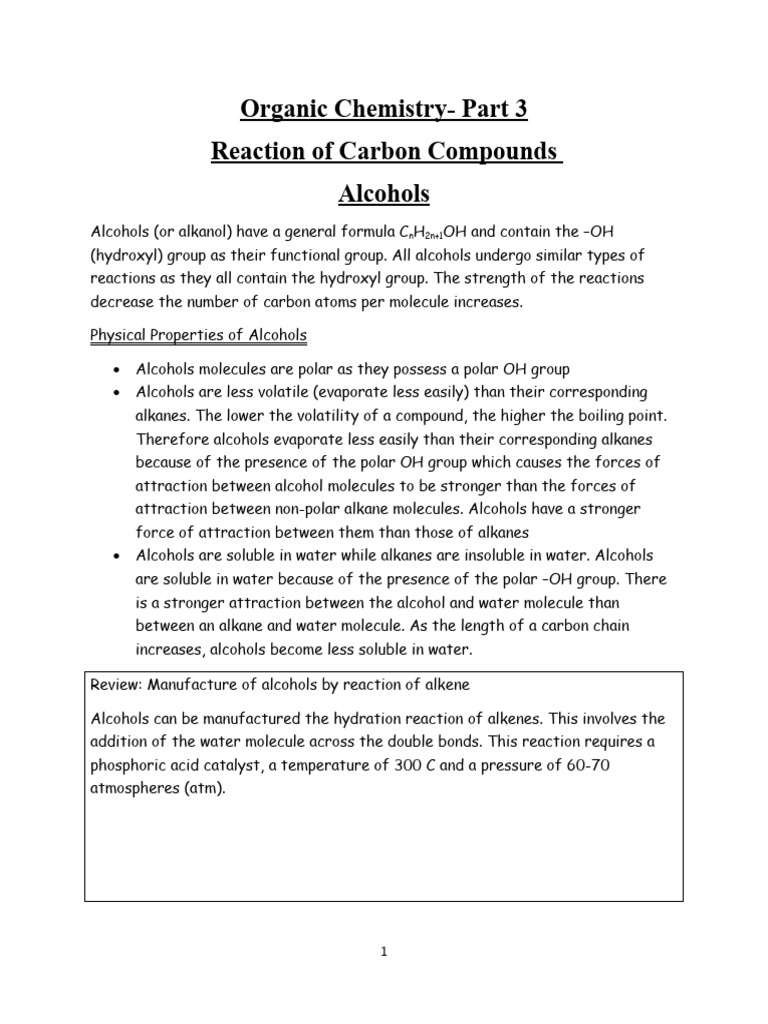 Organic Chemistry Notes Part 3-Reaction of Alcohols | PDF | Alkane ...