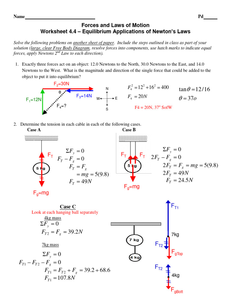 HW 4.4-ws 3-Equilibrium-Solns | PDF | Force | Tension (Physics)