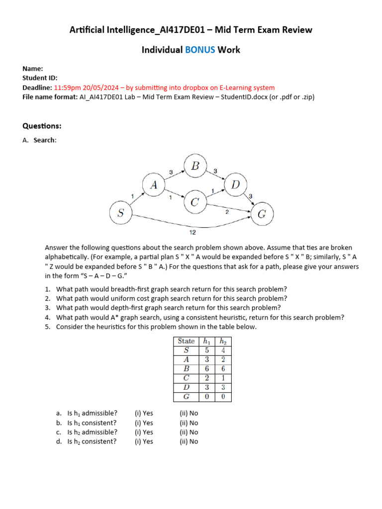 AI - AI417DE01 Lab - MidTerm Exam Review 23.2A | PDF | Mathematical Relations | Theoretical ...