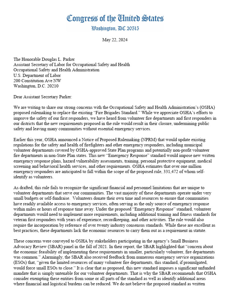 Golden Bipartisian OSHA Letter | PDF | Occupational Safety And Health ...