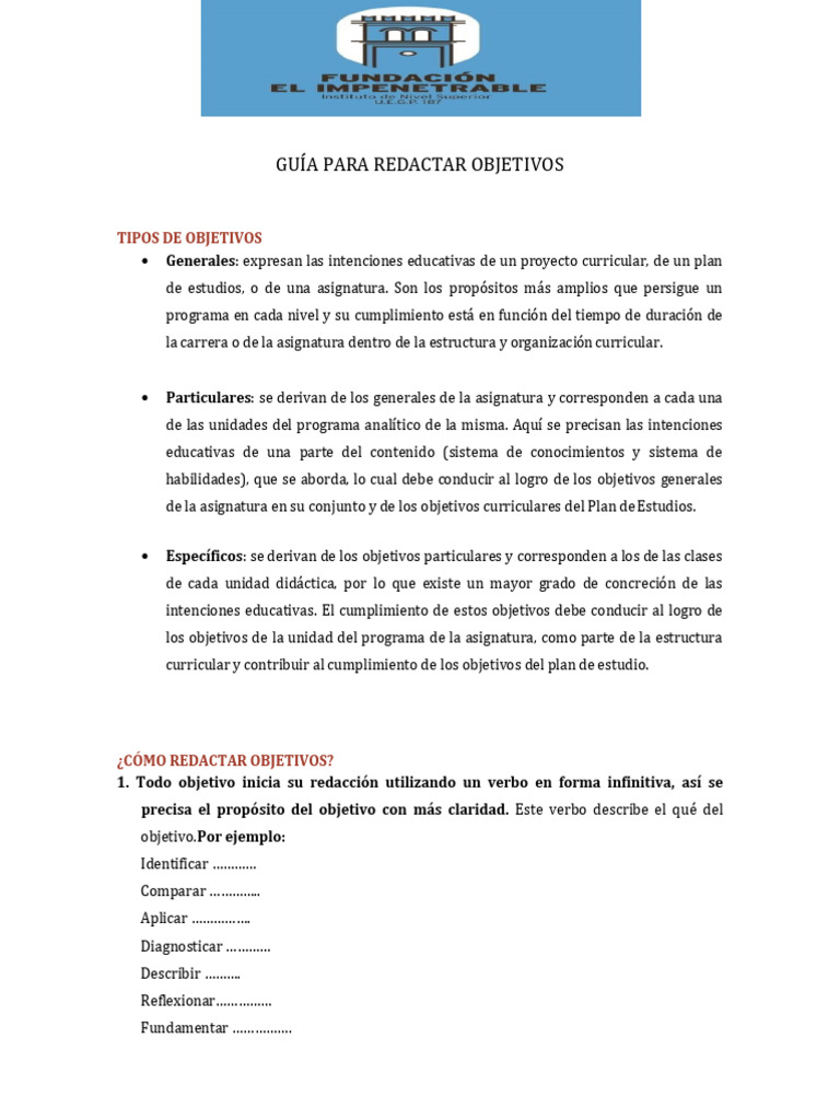 Guía para Redactar Objetivos | PDF