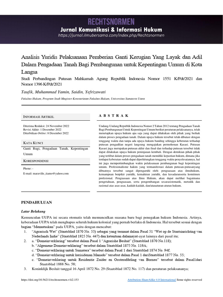 115-134 Analisis Yuridis Pelaksanaan Pemberian Ganti Kerugian Yang Layak Dan Adil Dalam ...