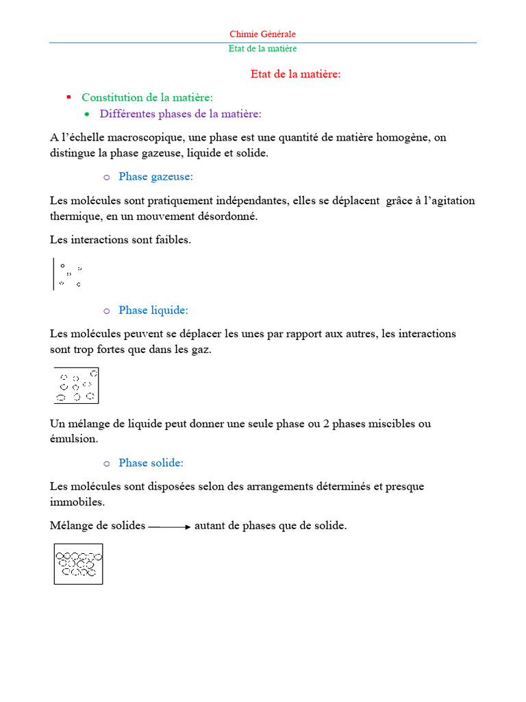 États de la matière en chimie générale | PDF | Concentration molaire ...