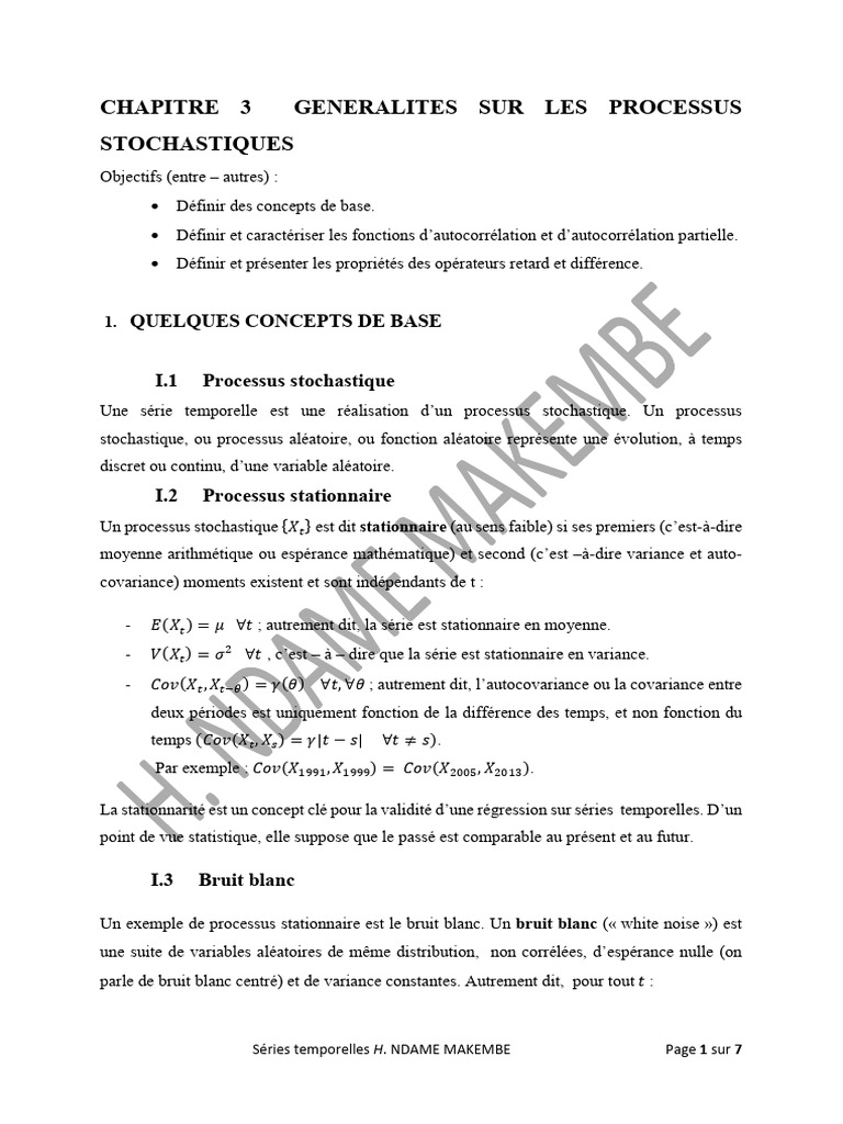 Séries Temporelles Séance 3 NDAME - MAKEMBE | PDF | Processus stationnaire | Autocorrélation