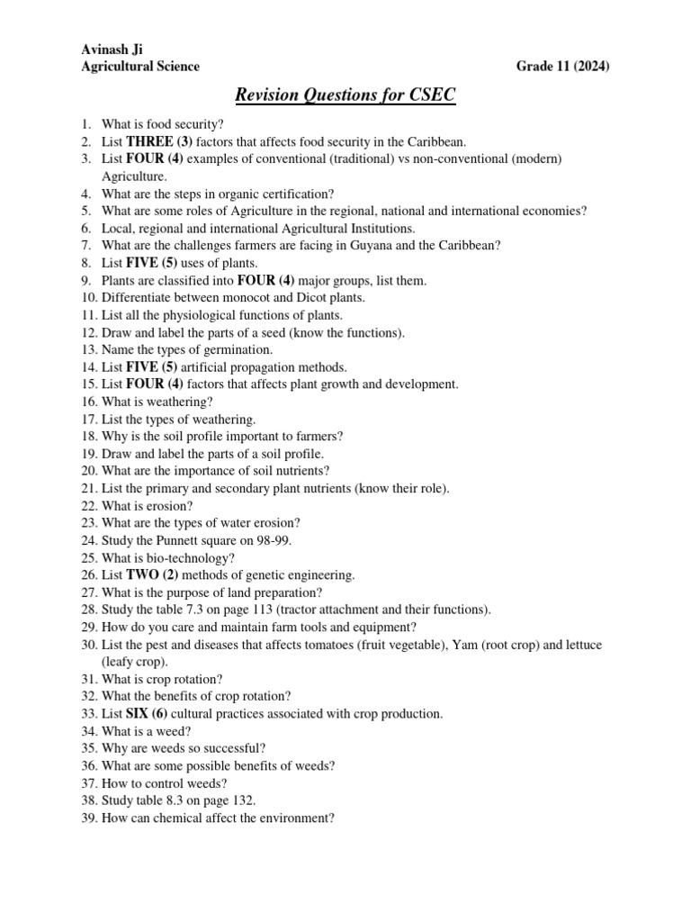 Revision Questions For CSEC | Download Free PDF | Grazing | Agriculture