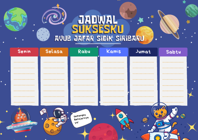 Biru Ceria Jadwal Pelajaran Anak Astronot Luar Angkasa Class Schedule Pdf