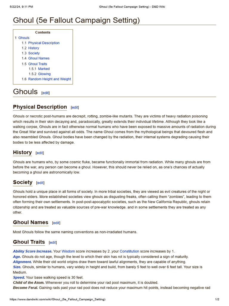 Fallout DND Ghoul | PDF