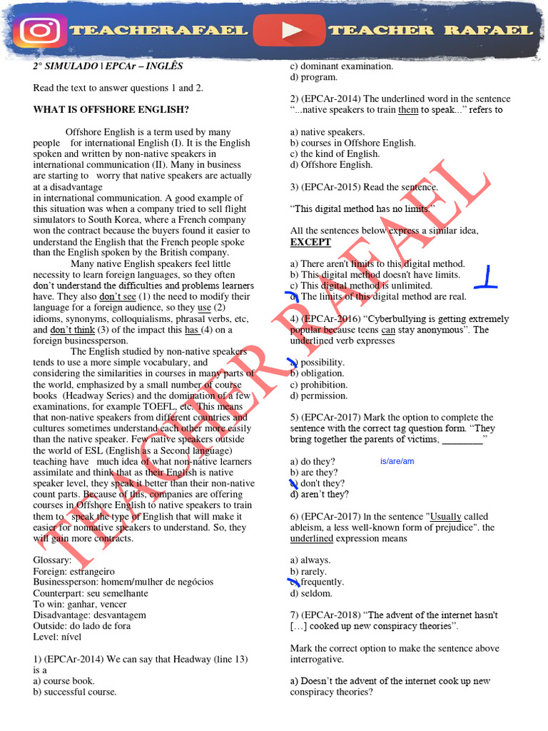 2Â° Simulado Epcar | PDF | English Language | Foreign Language