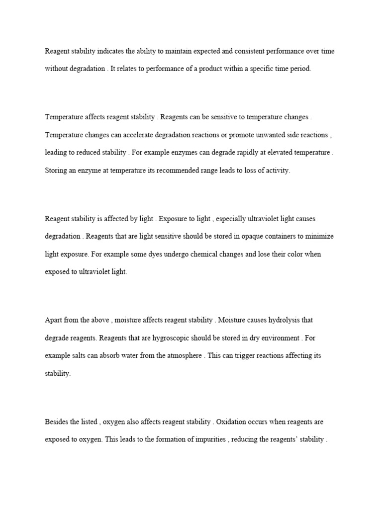 Reagent Stability | PDF | Biodegradation | Chemical Reactions