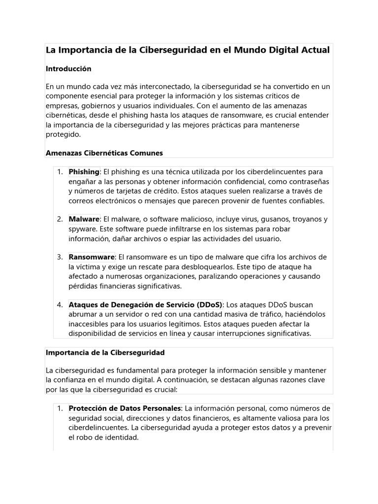 La Importancia de La Ciberseguridad en El Mundo Digital Actual | PDF | Seguridad | La seguridad ...