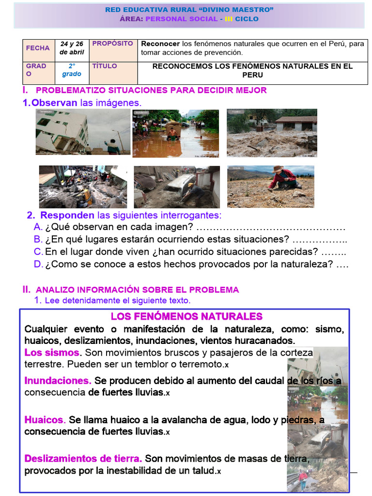 Iii-2g-Personal - Fenomenos Naturales - Ficha | PDF | Temblores | Herida