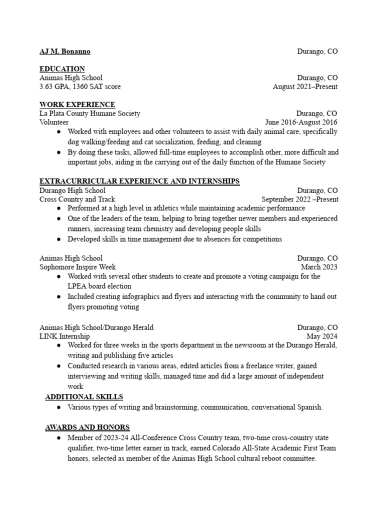 Aj Bonanno Ahs Resume DP | PDF