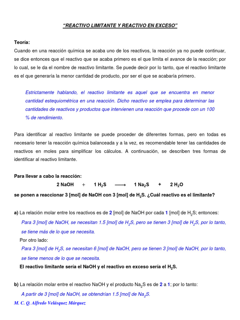 Reactivo Limitante: NaOH en Reacciones | PDF | Mole (Unidad) | Ciencias fisicas
