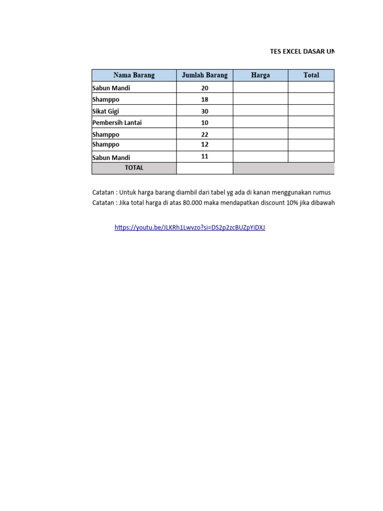 Tes Excel Dasar | PDF